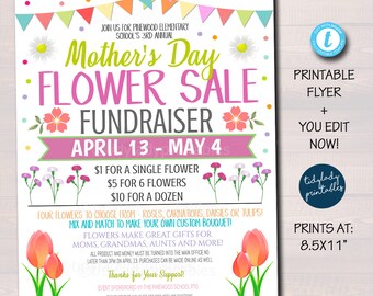 Mother's Day Flower Fundraiser Flyer, Roses Carnation Printable Invite ...