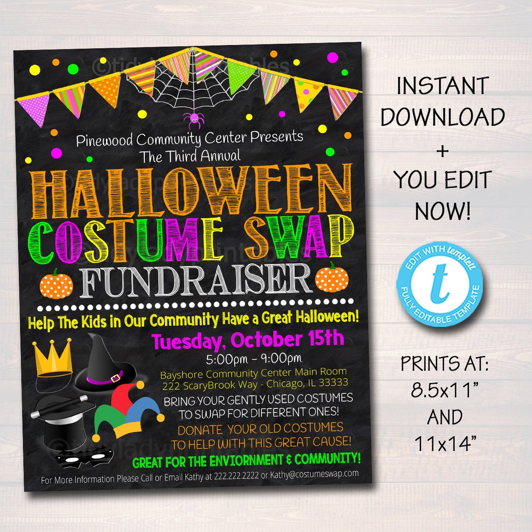 EDITABLE Halloween Costume Swap Flyer, Kids Costume Drive Fundraiser ...
