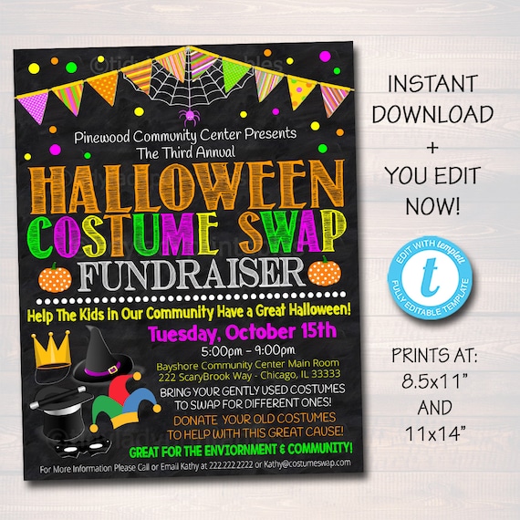 EDITABLE Halloween Costume Swap Flyer, Kids Costume Drive Fundraiser ...