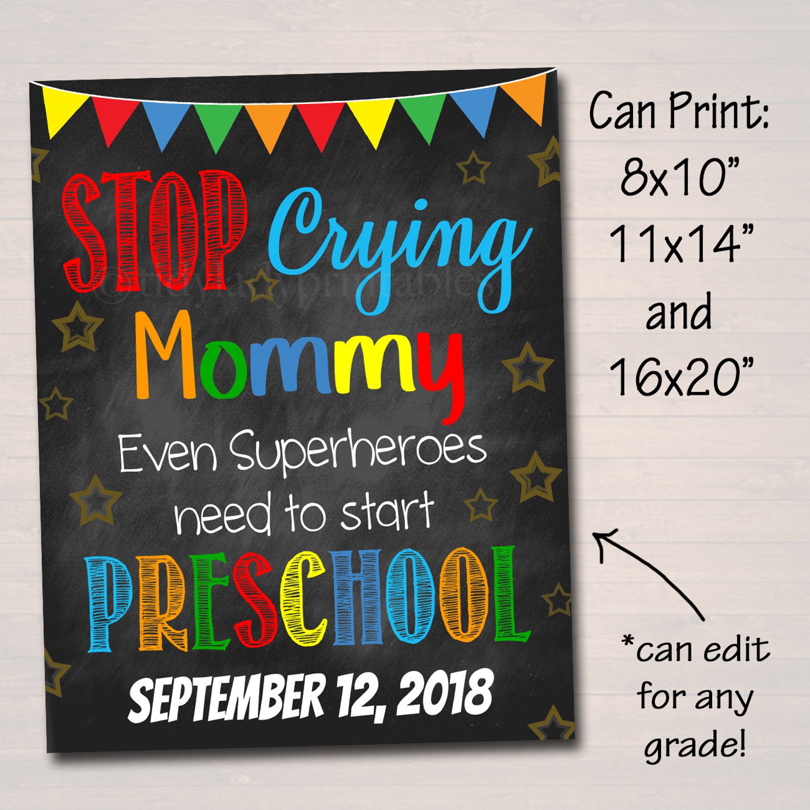 EDITABLE Stop Crying Mom Back to School Photo Prop Preschool - Etsy