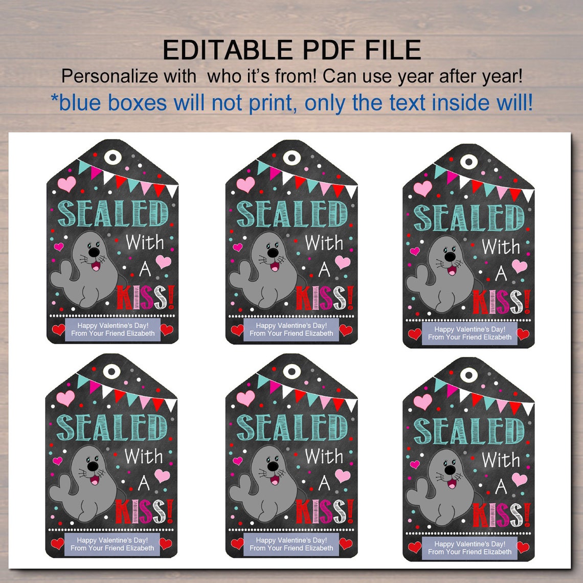 EDITABLE Sealed With a Kiss Seal Gift Tags Teacher Friend - Etsy