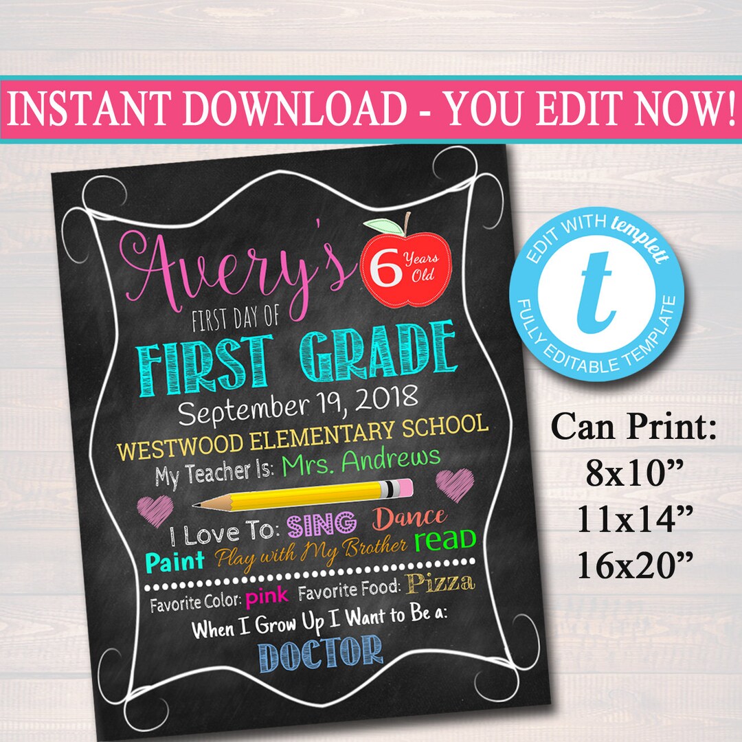 First Day of School Sign Back to School Chalkboard Poster - Etsy