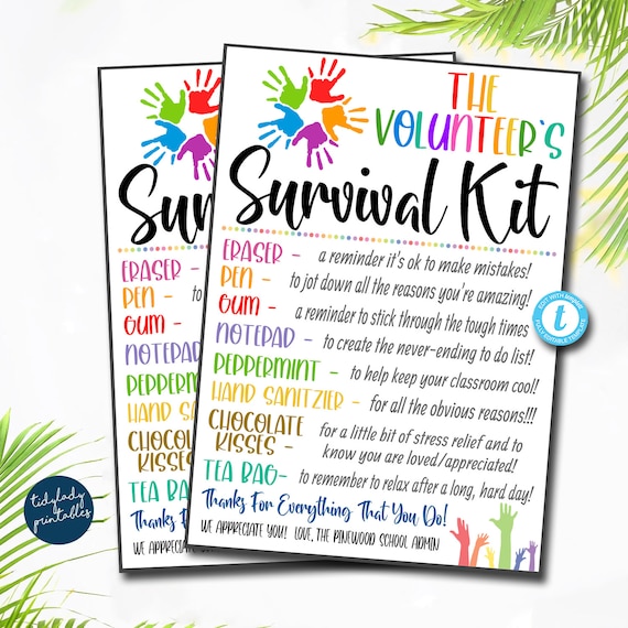 EDITABLE Volunteer's Survival Kit Printable, Back to School Gift, Pta ...