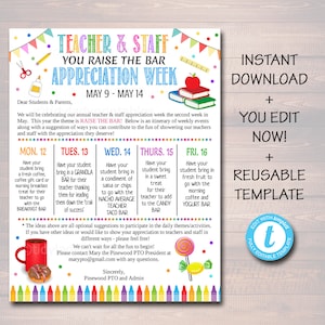 Editable Raise the Bar Theme Teacher Appreciation Staff Invitation ...