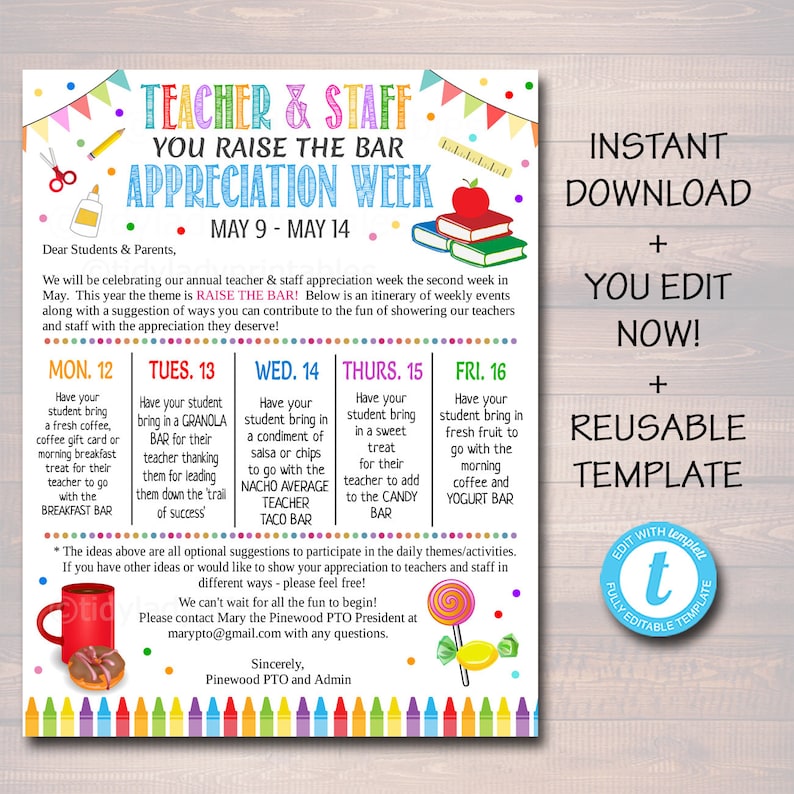 Editable Raise the Bar Theme Teacher Appreciation Staff - Etsy