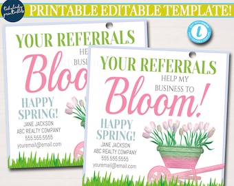 Your Referrals Help My Business to Bloom, Spring Realtor Gift Tags ...