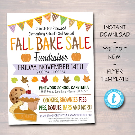 Fall Bake Sale Flyer, Festival Fall Harvest Flyer, Printable Autumn ...