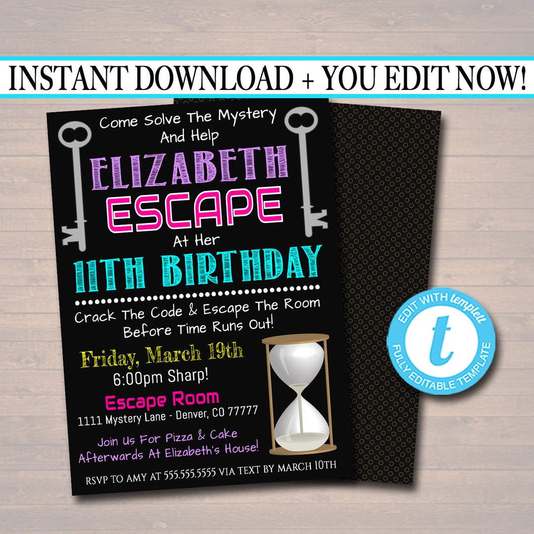EDITABLE Escape Room Birthday Invitation, Girl Mystery Clue Spy ...