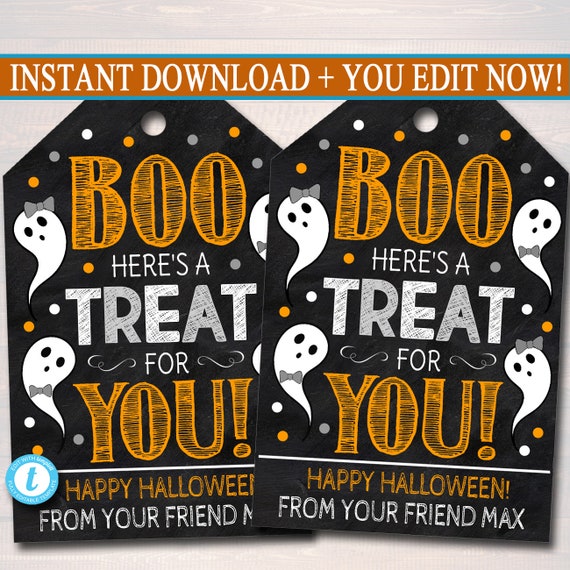 Halloween Gift Tags, Halloween Birthday Favor Tags, Boo Here's a Treat ...
