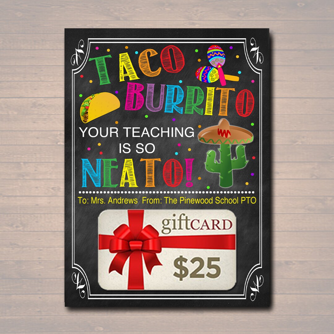 EDITABLE Fiesta Gift Card Holder, Teacher Gift, Staff Taco Burrito Gift ...