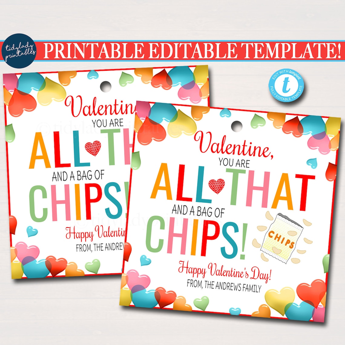 Valentine's Day Chips Gift Tag You're All That and a - Etsy
