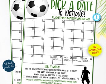 Sports Calendar Fundraiser Pick a Date to Donate Printable - Etsy