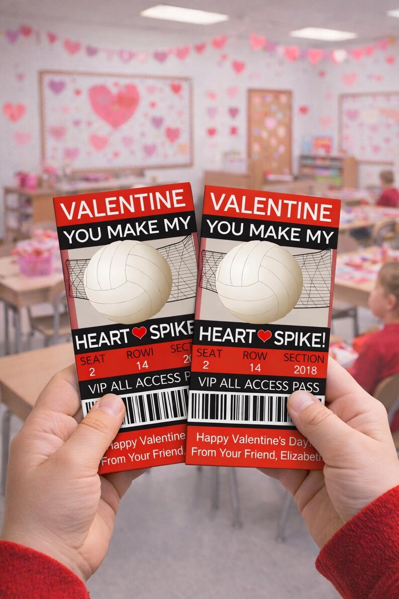 Volleyball Ticket Valentine's Day Cards: Editable Kids Classroom ...