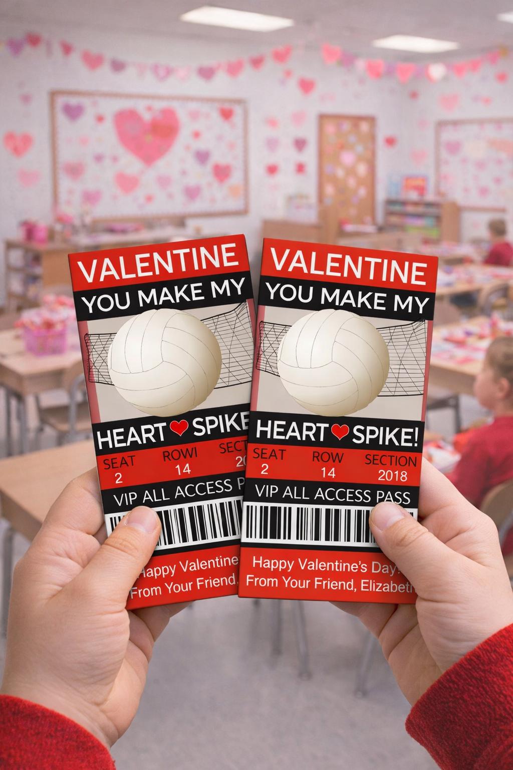Volleyball Ticket Valentine's Day Cards: Editable Kids Classroom ...