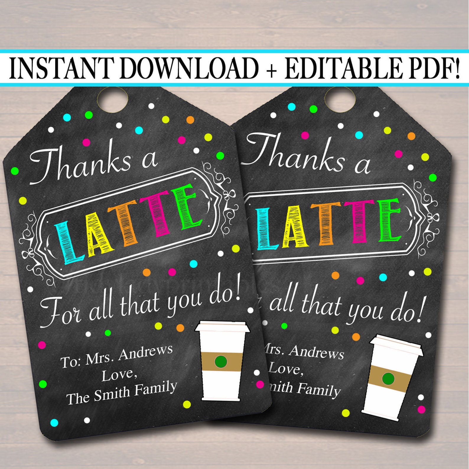 EDITABLE Coffee Gift Tags Staff Teacher Volunteer Appreciation - Etsy