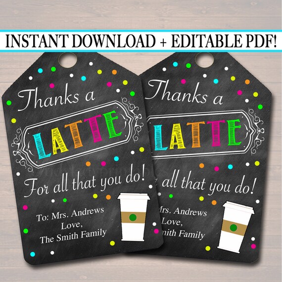 EDITABLE Coffee Gift Tags Staff Teacher Volunteer Appreciation Week ...
