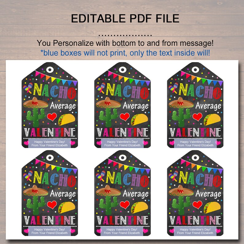 EDITABLE Nacho Average Valentine's Day Gift Tags, Friend Classroom ...