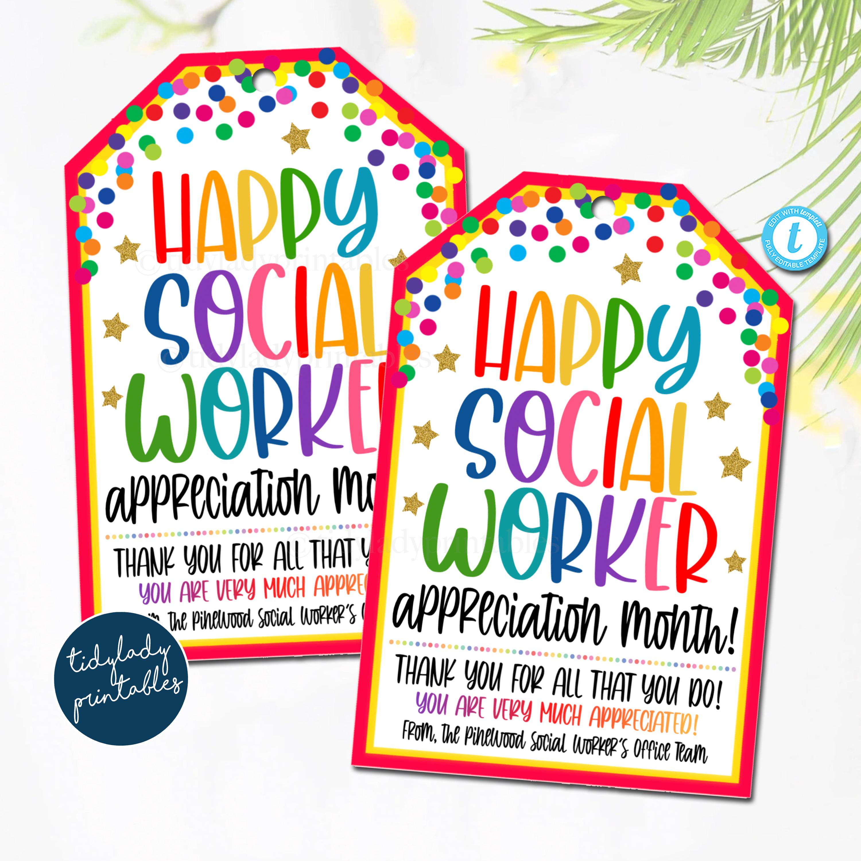 Social Worker Appreciation Gift Tags: Editable Thank You (digital ...