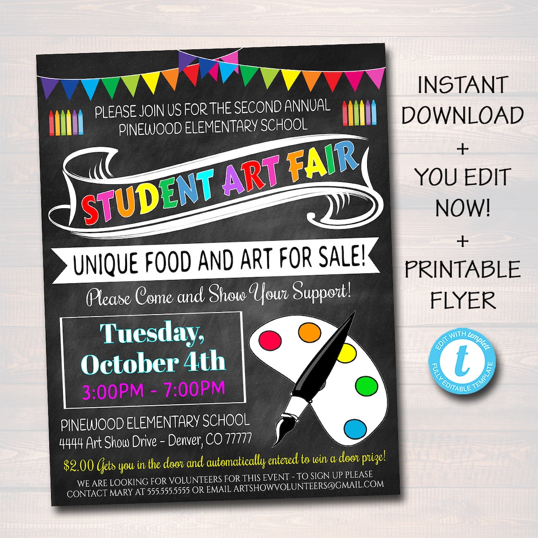 EDITABLE Art Fair Flyer, Printable School Academic Festival Flyer ...