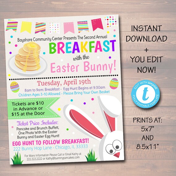 EDITABLE Easter Brunch Egg Hunt Flyer, Printable Invite Party ...