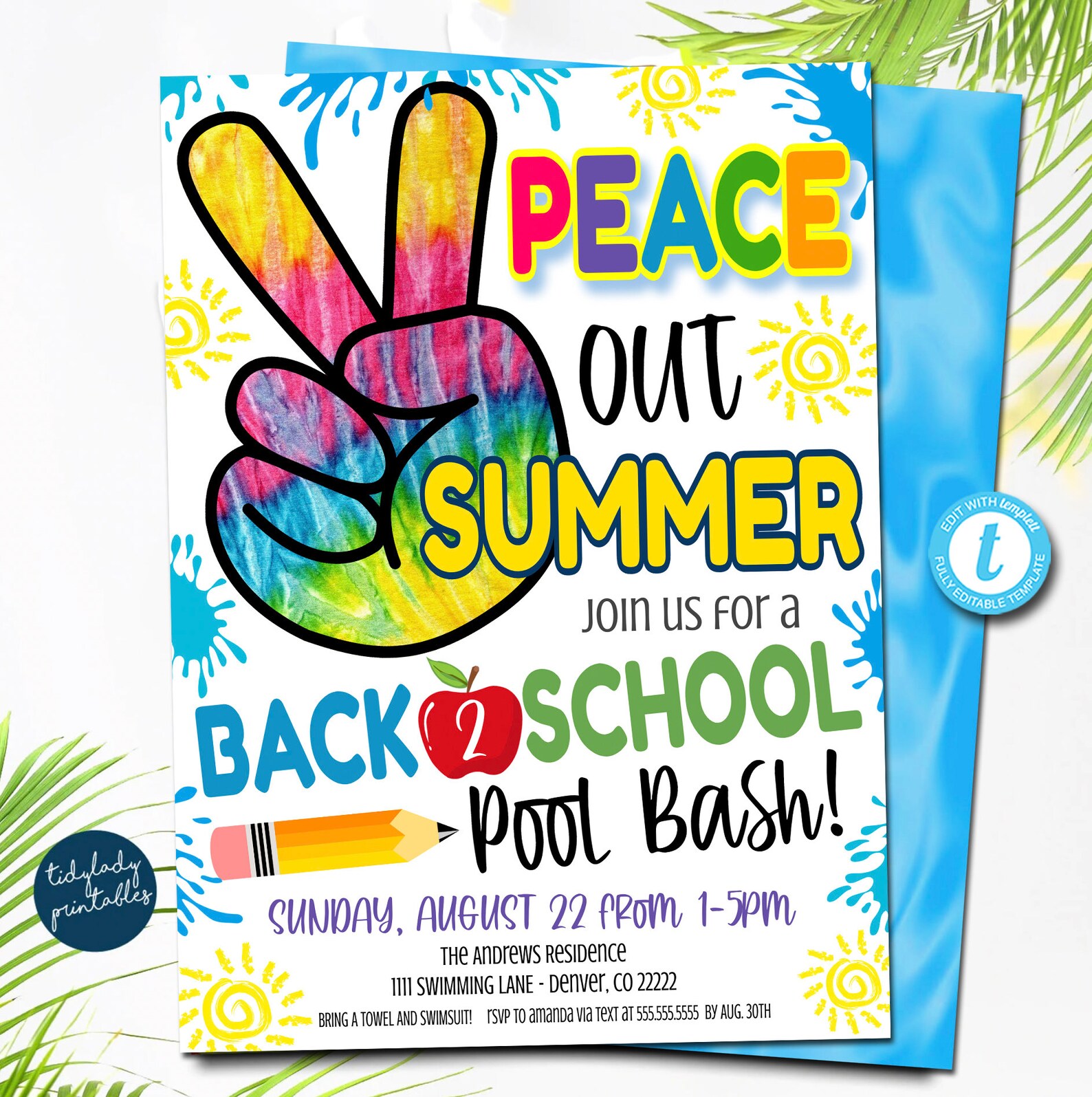 EDITABLE Peace Out Summer Back to School Party Invitation End - Etsy