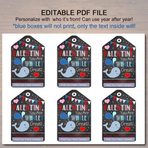 EDITABLE Valentine Whale Tag, You Are Whaley Great, Teacher Friend Kids ...