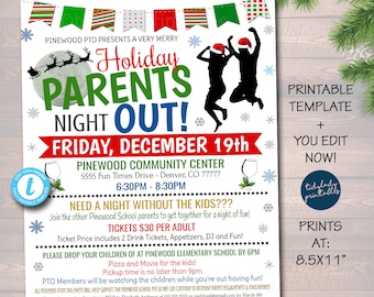 EDITABLE Parents Night Out Flyer, Printable PTA, PTO, School Family ...
