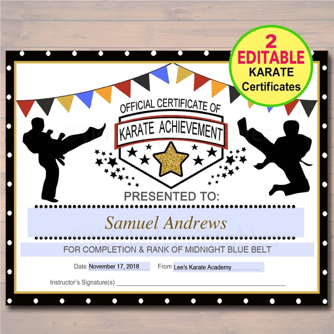 Editable Karate Achievement Certificate: Ninja Party Award (digital ...