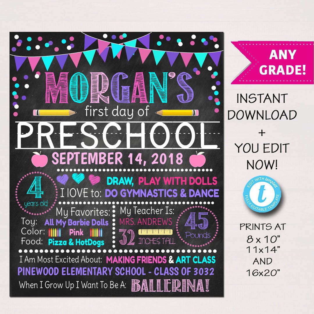 First Day of School Sign, Back to School Chalkboard Poster ...