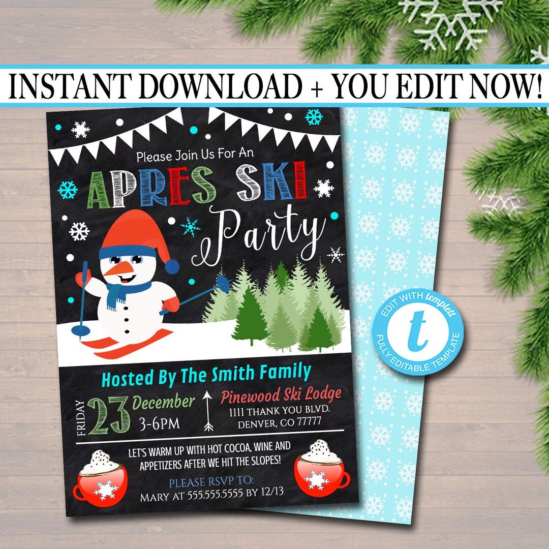 EDITABLE Apres Ski Party Invite, Winter Xmas Birthday Party Invitation ...