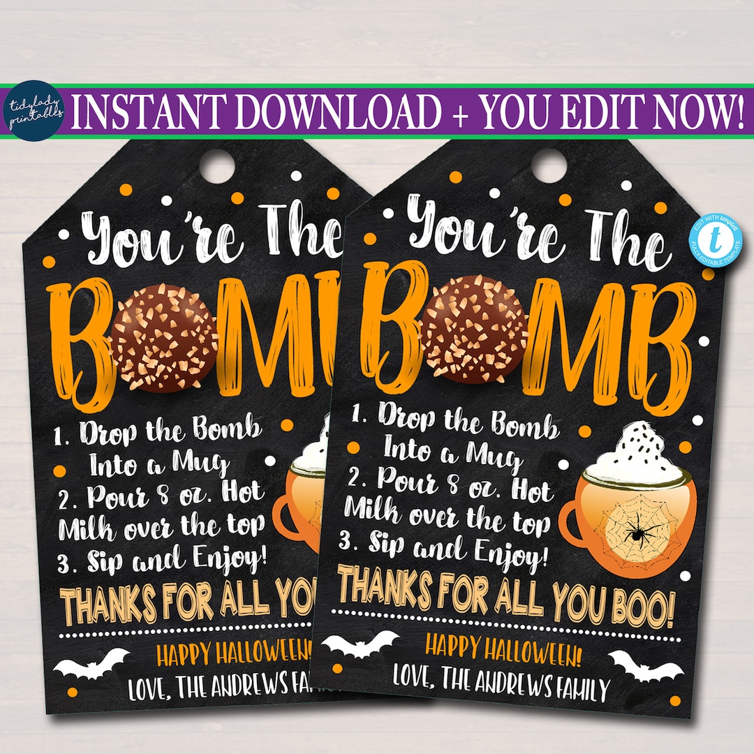 Halloween Gift Tag, You're the Bomb, Hot Chocolate Cocoa Bomb Treat ...