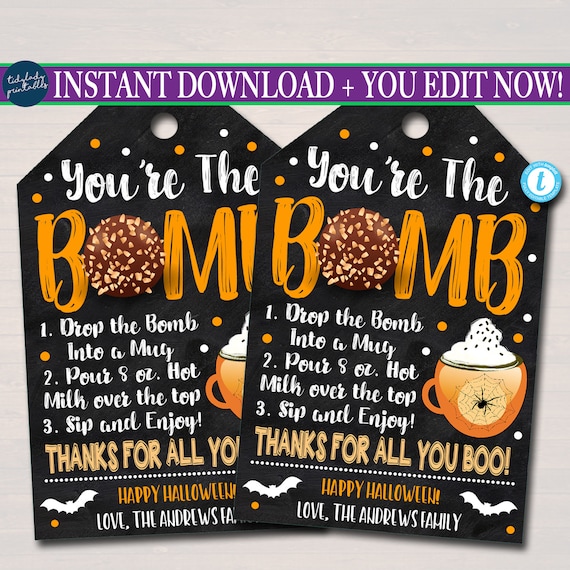 Halloween Gift Tag, You're the bomb, hot chocolate cocoa bomb treat ...