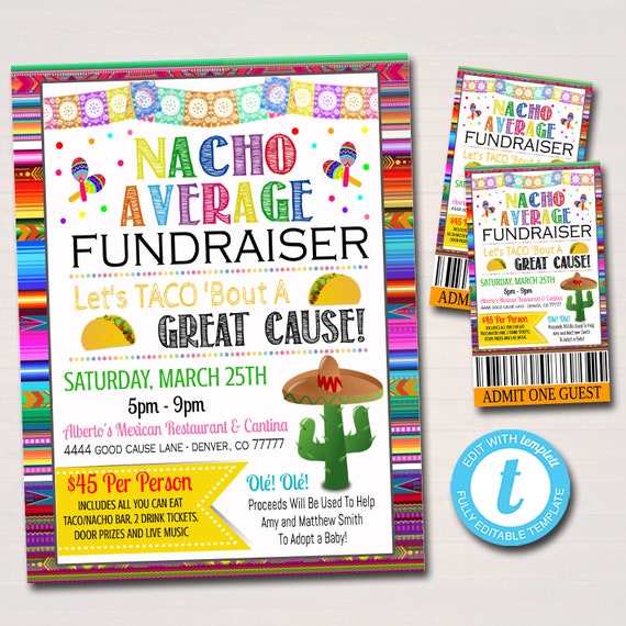 EDITABLE Taco Nacho Bar Fundraiser Flyer Ticket Set, pto pta, Church ...