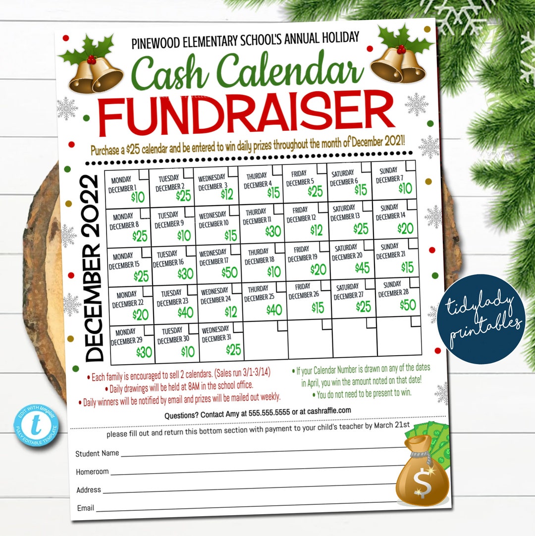 Christmas Cash Calendar Fundraiser Flyer: Editable Template (printable ...