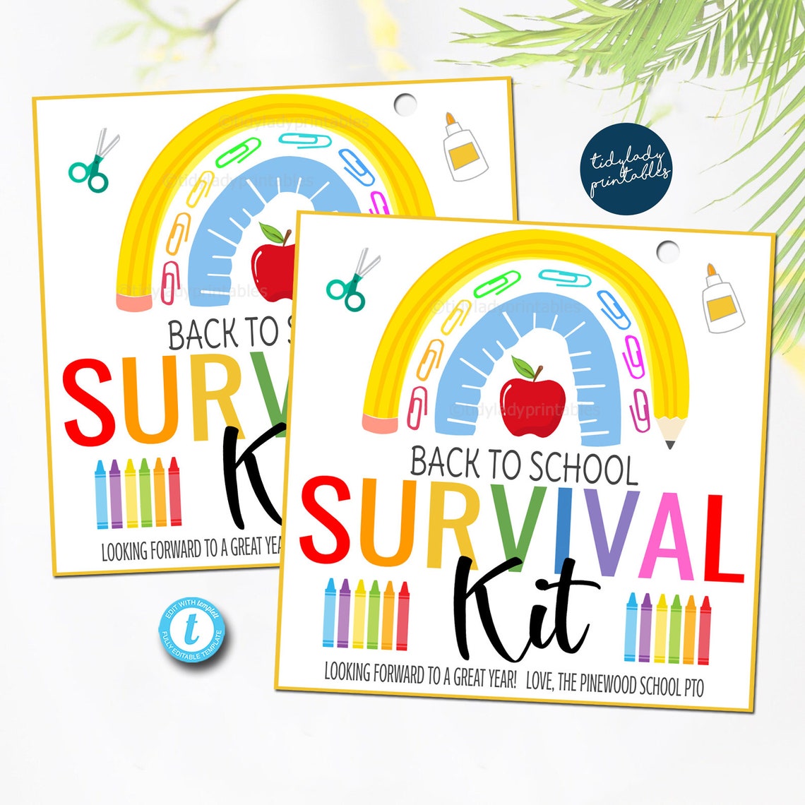 EDITABLE Back to School Survival Kit Printable Gift Tag - Etsy