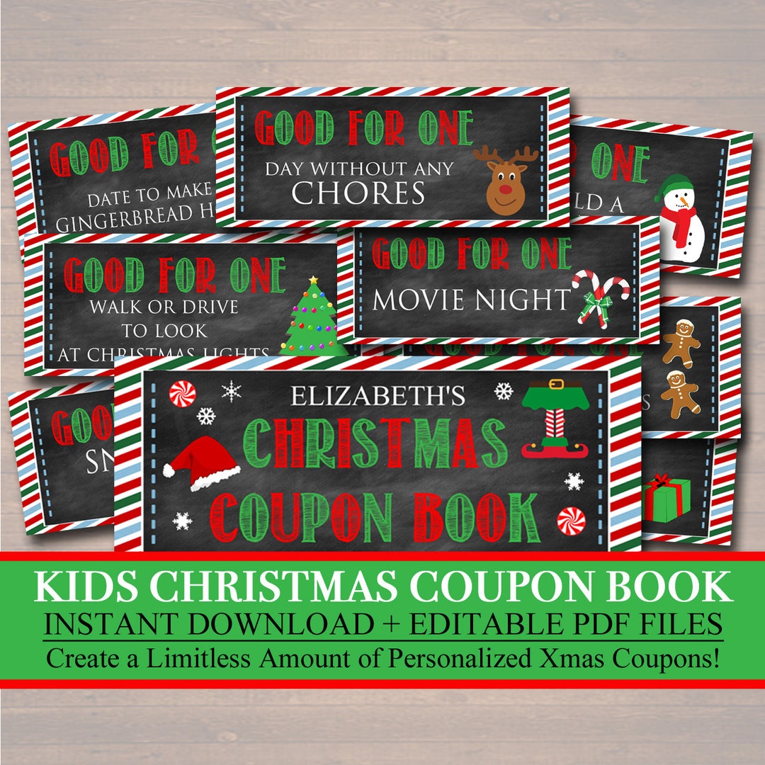 Christmas Coupon Book, INSTANT DOWNLOAD, Kids Printable Holiday Coupons ...
