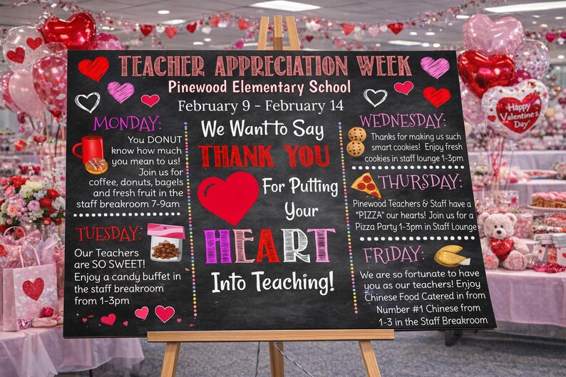 Editable Valentine's Teacher Appreciation Week Itinerary Poster ...