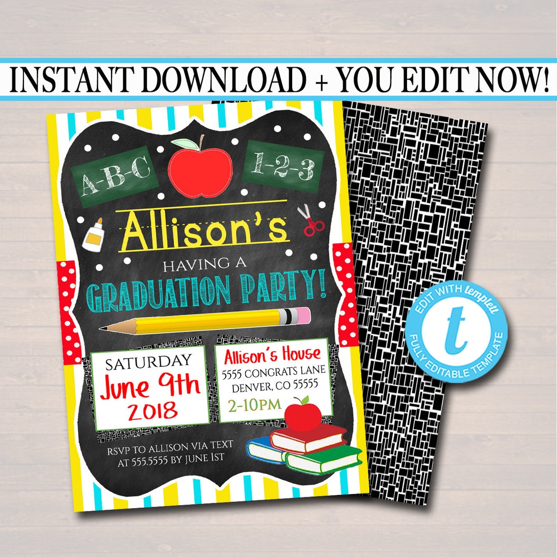 Editable Teacher Retirement Invitation Chalkboard Printable - Etsy