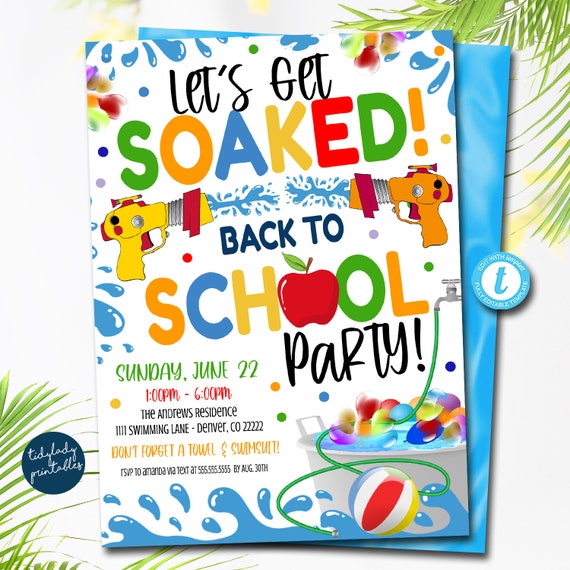 EDITABLE Back To School Pool Party Invitation, Printable Digital Invite ...