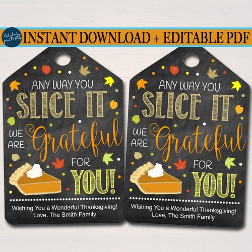 Thanksgiving Gift Tags Grateful for You Pumpkin Pie Label - Etsy