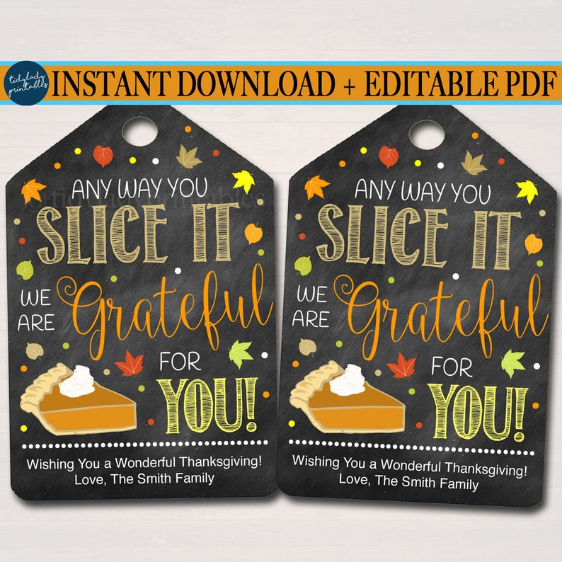 Thanksgiving Gift Tags Grateful for You Pumpkin Pie Label - Etsy