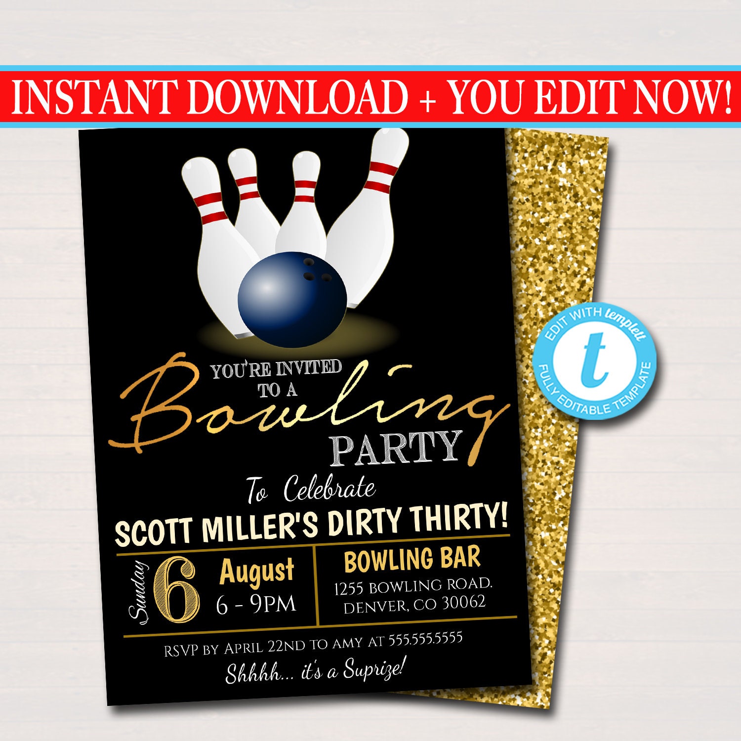 Bowling Party Invitations Bowling Birthday Invitation Bowling ...