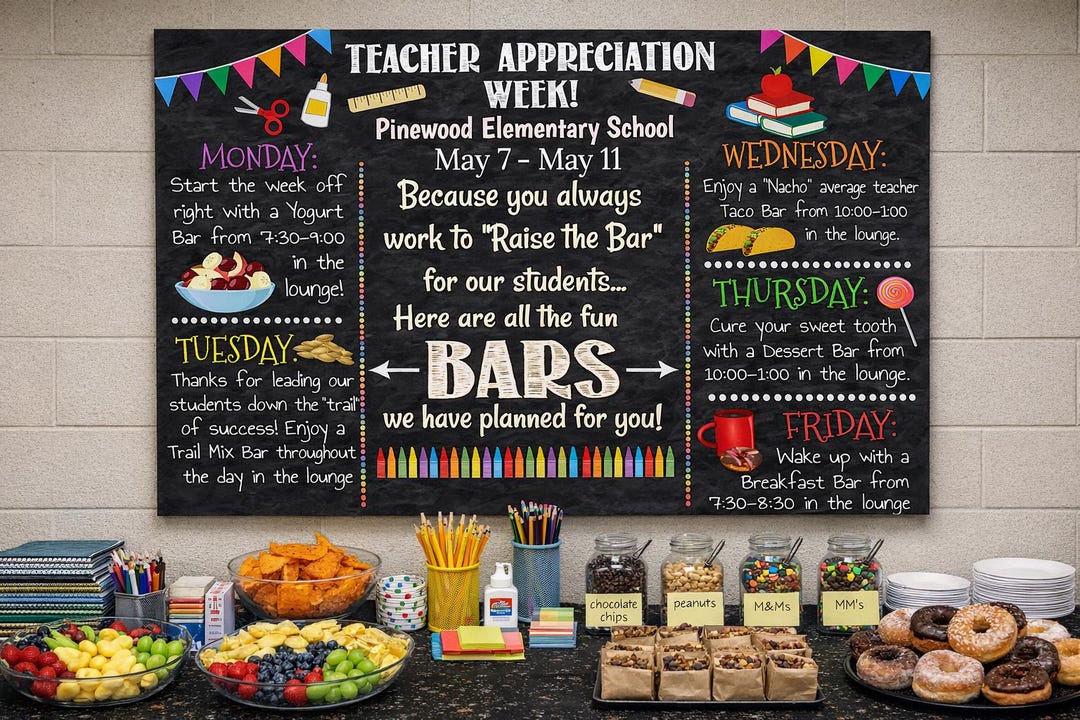 Editable Raise the Bar Theme Teacher Appreciation Week Itinerary Poster ...