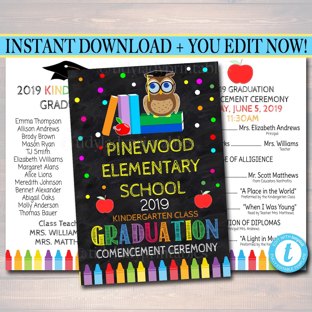 Editable Graduation Ceremony Program Template: School Keepsake (digital ...