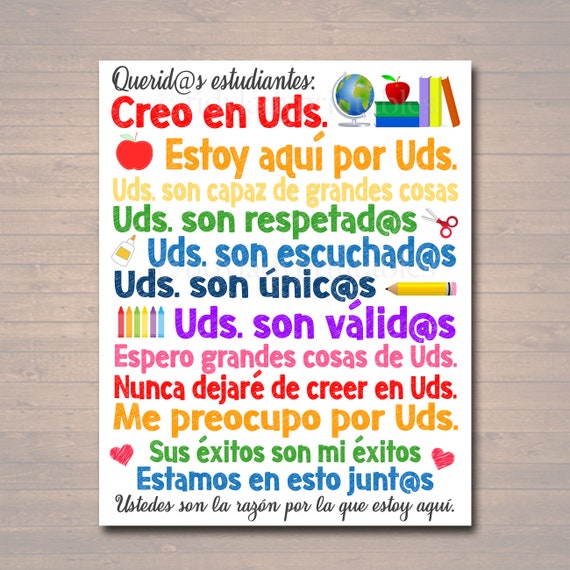 Spanish Dear Students Classroom Teacher Poster Sign, School Counselor ...