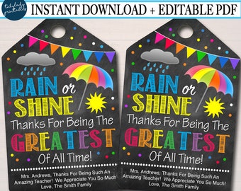 Editable Umbrella Gift Thank You Tags, Rain or Shine, Volunteer Labels ...