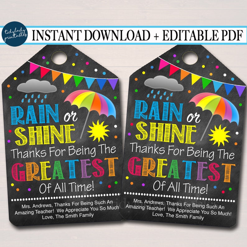 Printable Umbrella Gift Tags: Teacher & Volunteer Appreciation ...