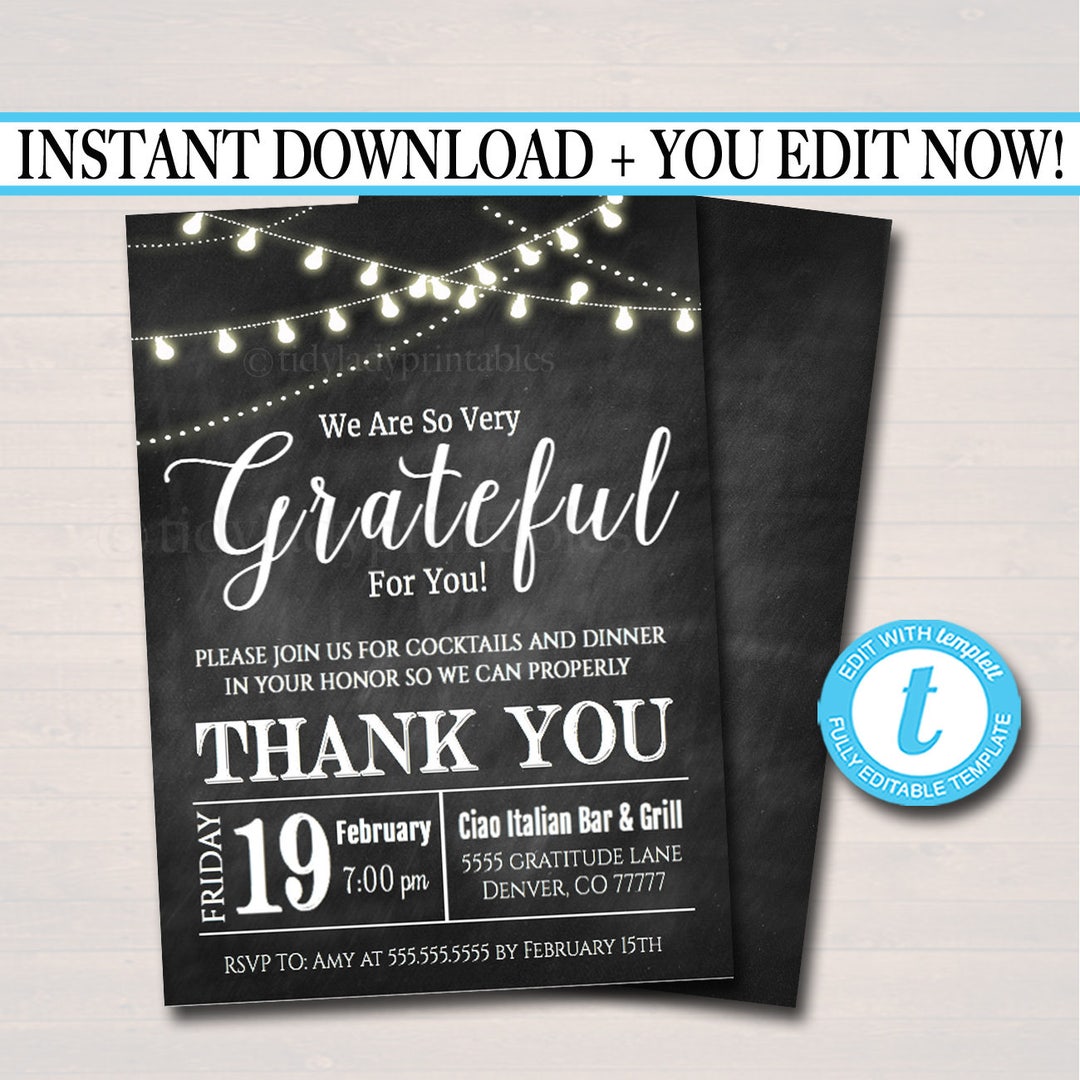 Editable Appreciation Invitation: Chalkboard Thank You (INSTANT ...