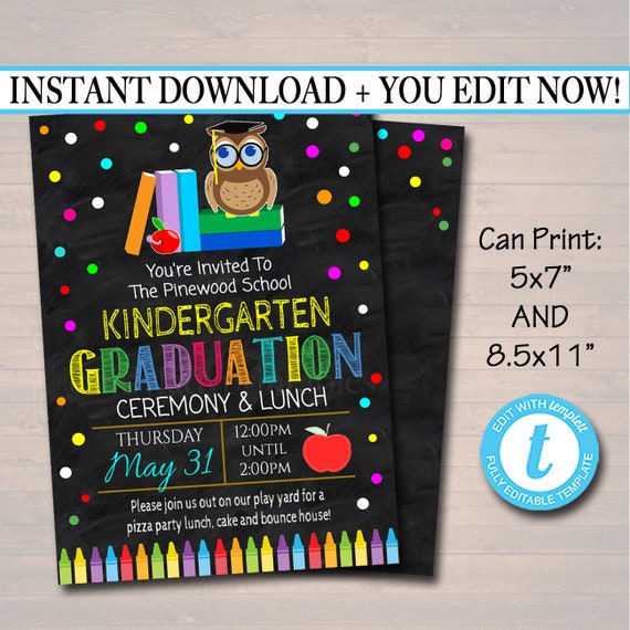 Editable Graduation Invitation Chalkboard Printable Kindergarten ...