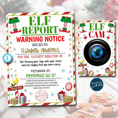 Elf Warning Notice and Elf Cam Printable Christmas Kids - Etsy